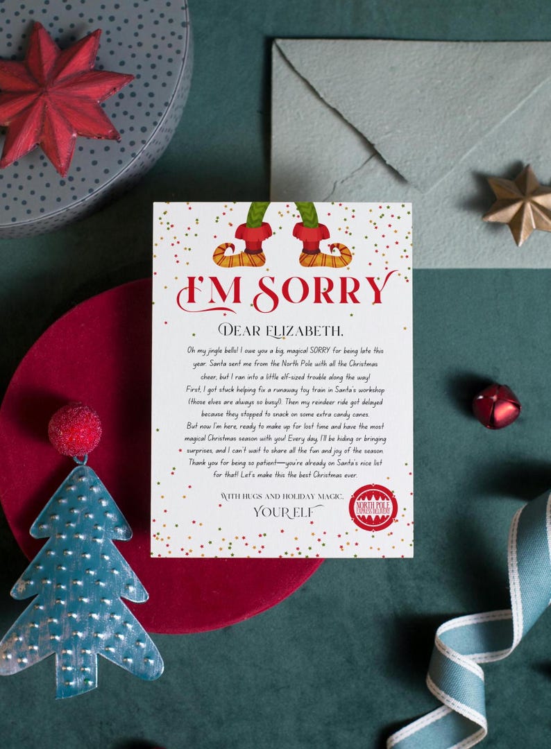 Sorry I'm Late, Late Elf Letter Christmas, Elf Arrival Letter, Elf is ...