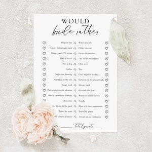 Would Bride Rather Bridal Shower Game, Would She Rather, Who Knows the ...