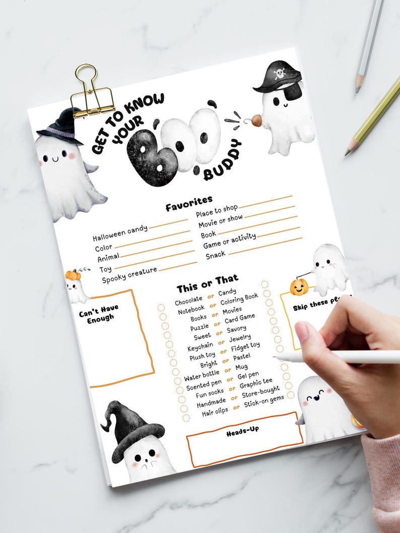 Get to Know Your Boo Buddy Halloween Questionnaire, Editable Boo Buddy ...