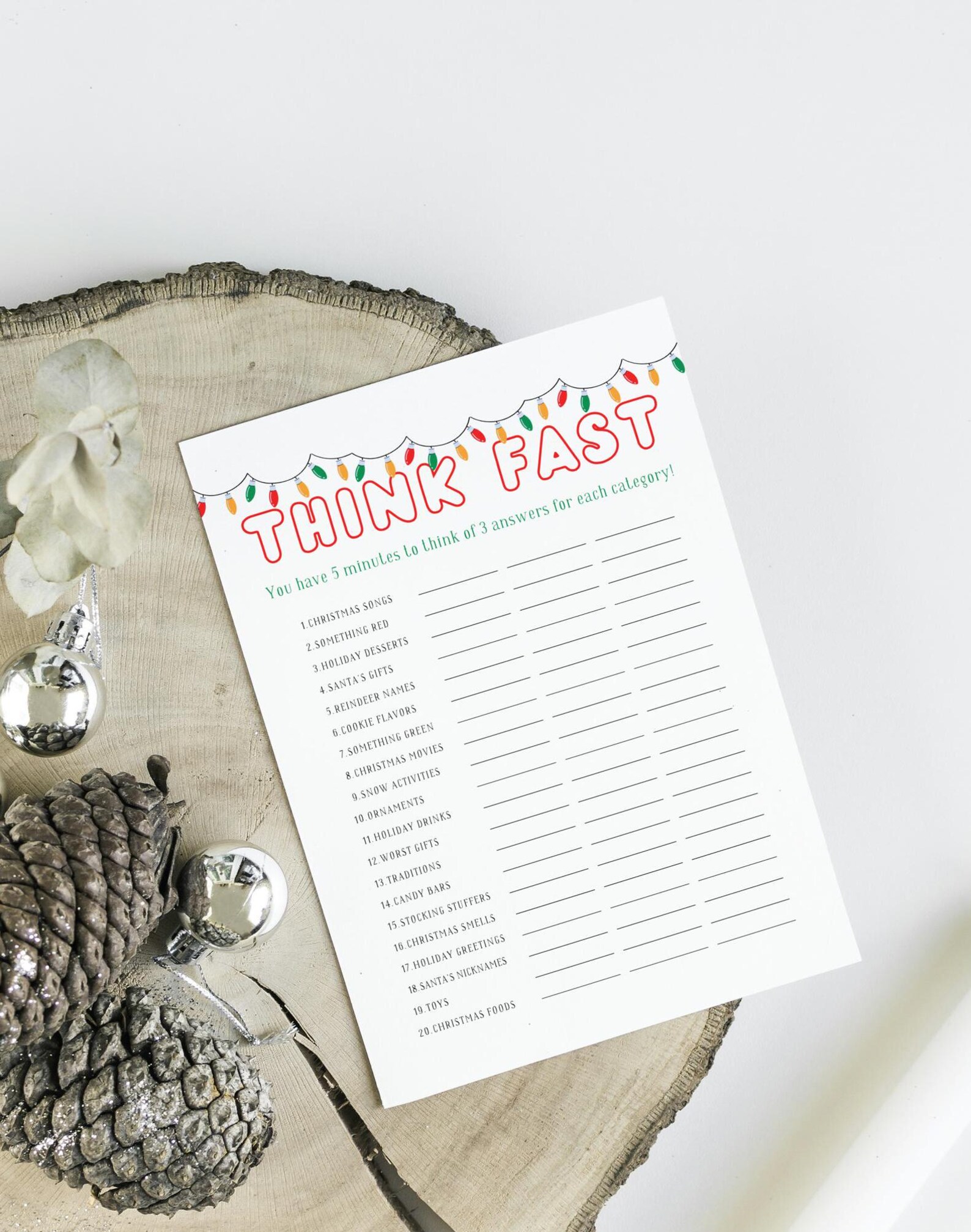 Christmas Think Fast, Christmas Party Game, Printable Think Fast Game ...