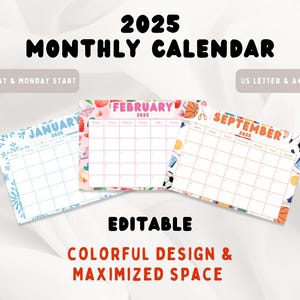 Editable 2025 Kids Calendar, 2025 Monthly Planner, 2025 Calendar for ...