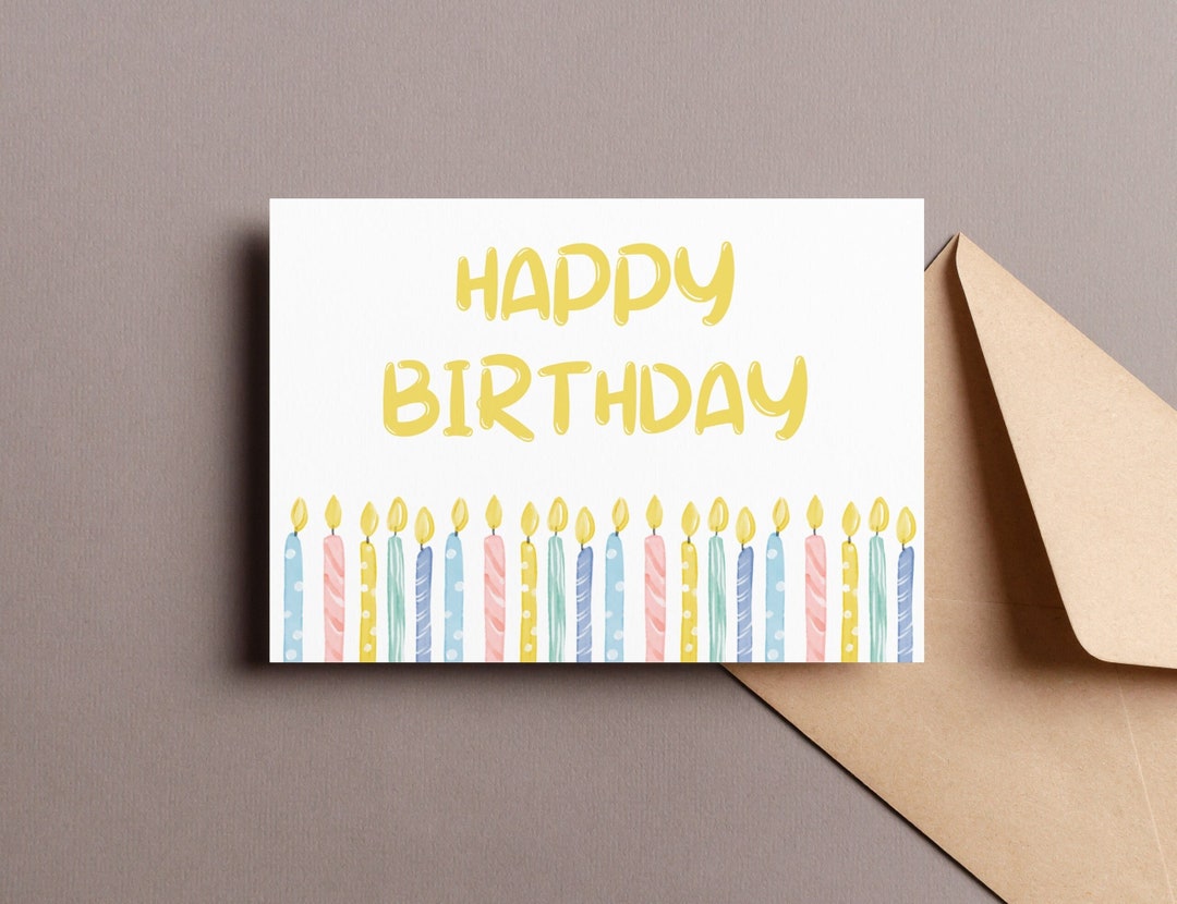 Printable Birthday Card With Candles, Editable Pastel Birthday Card ...