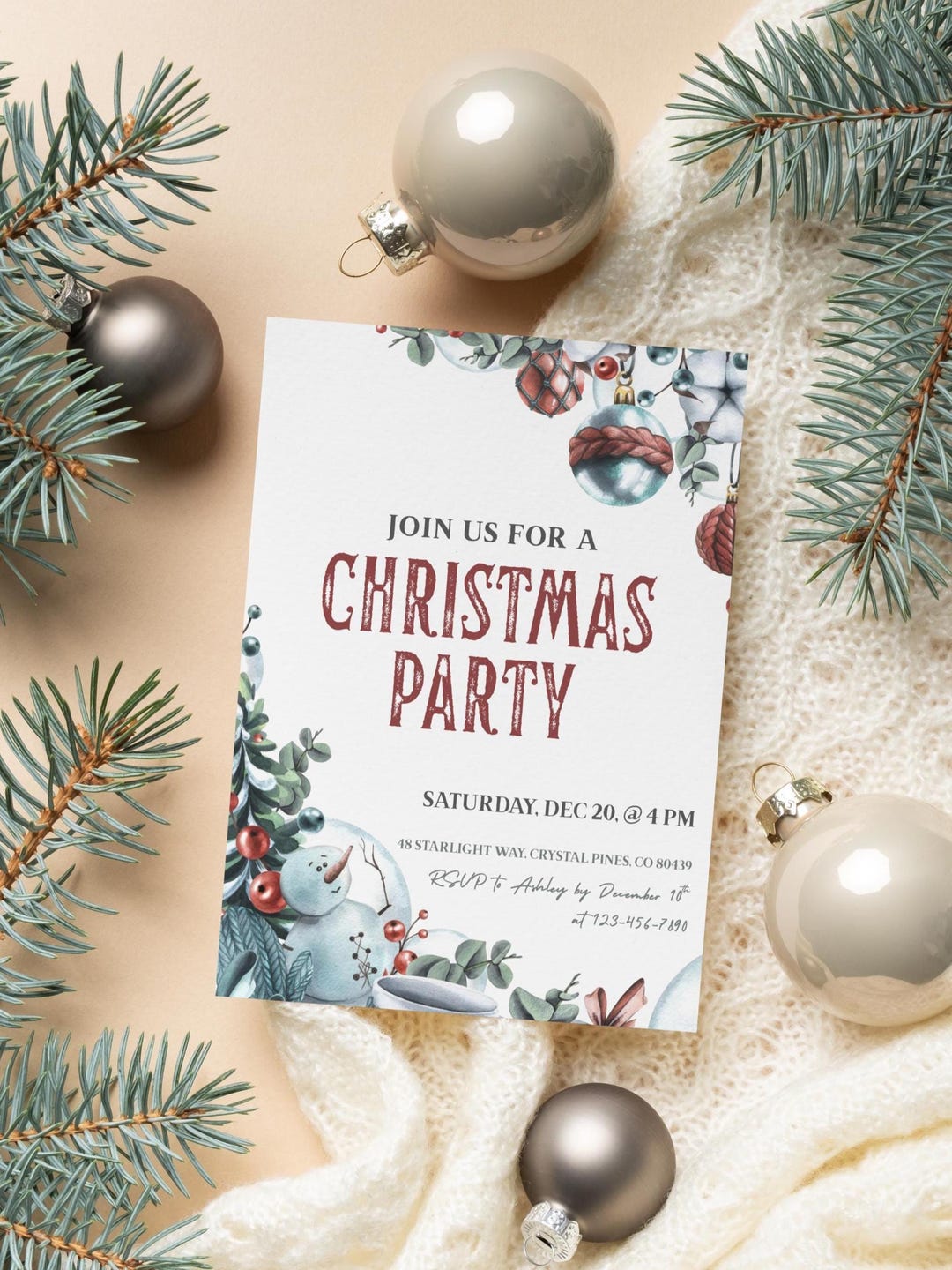 Christmas Snowman Party Invitation, Printable Christmas Party Invite ...