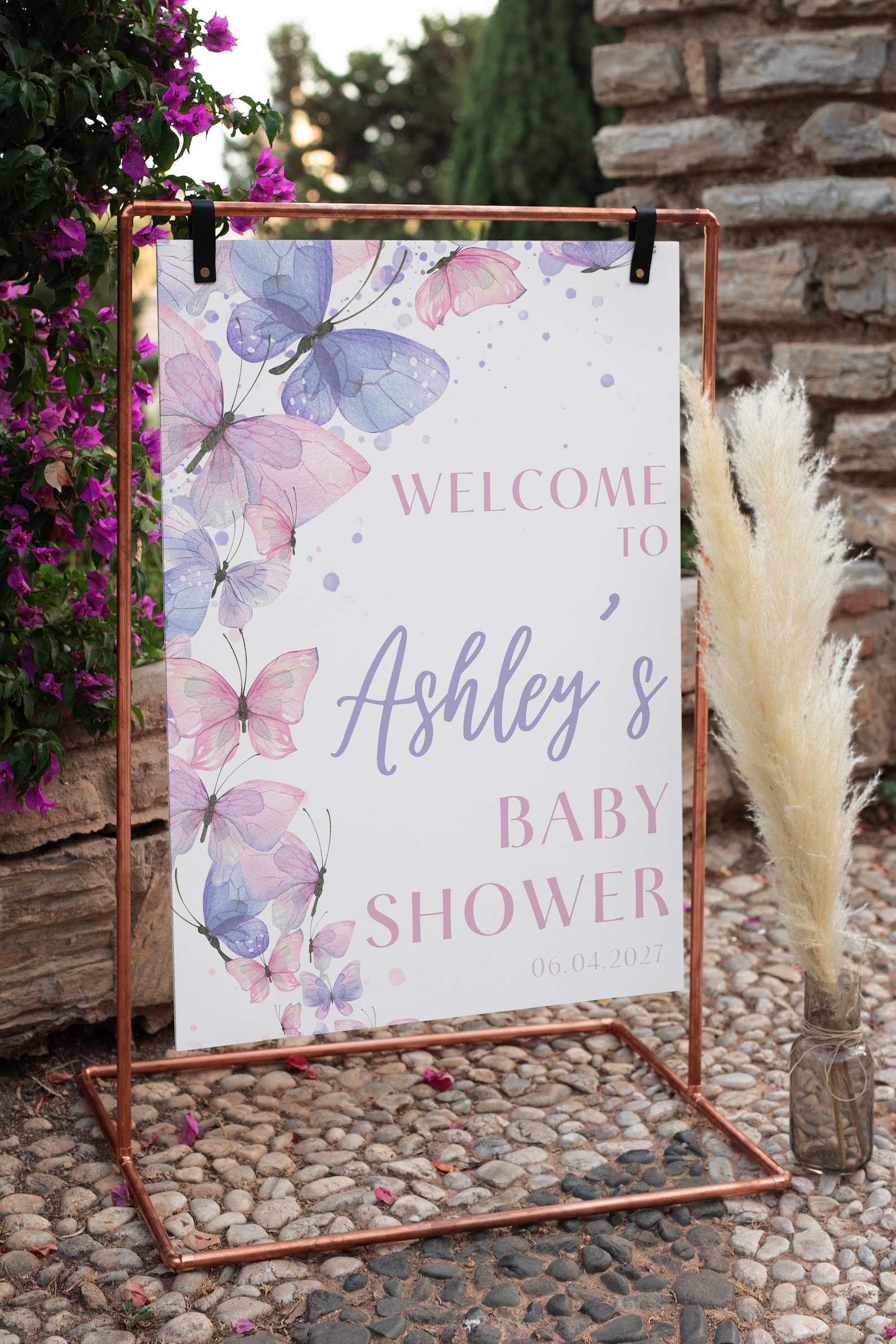 Butterfly Baby Shower Welcome Sign, Pink Purple Welcome Sign Butterfly ...