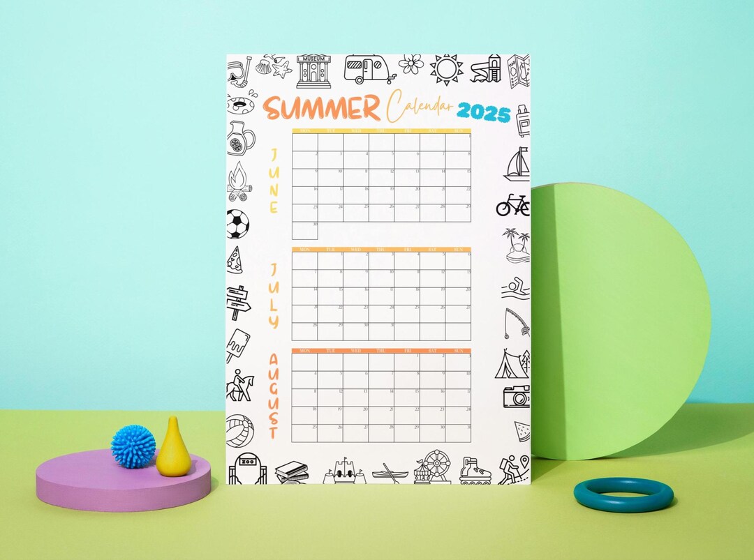 2025 Summer Calendar, Editable Summer Calendar for Kids, Printable ...