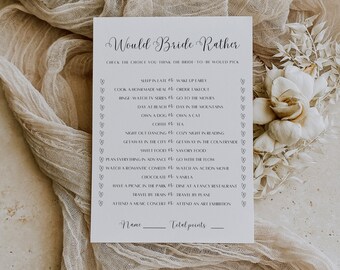 Would Bride Rather Bridal Shower Game, Would She Rather, Who Knows the ...