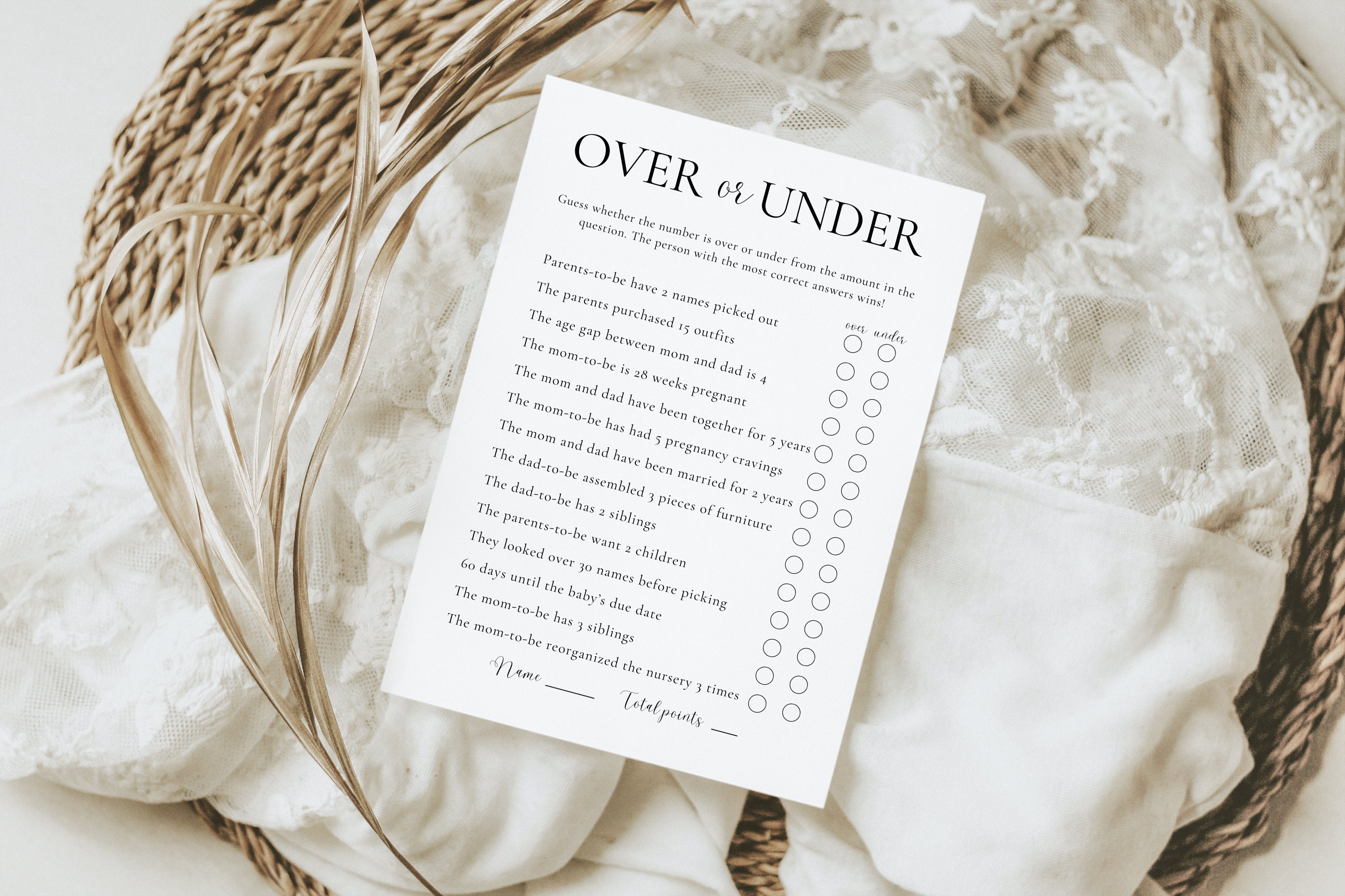 Over or Under Baby Shower Game, Over or Under Game, Minimalist Trivia ...