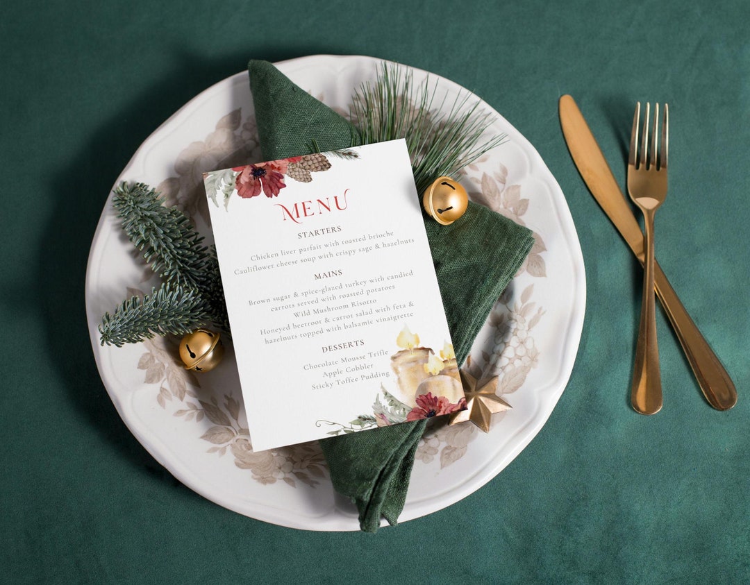 Christmas Menu Card Template, DIY Christmas Menu, Printable Greenery ...