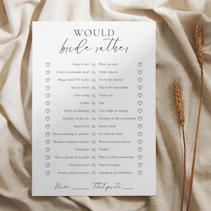 Would Bride Rather Bridal Shower Game, Would She Rather, Who Knows the ...