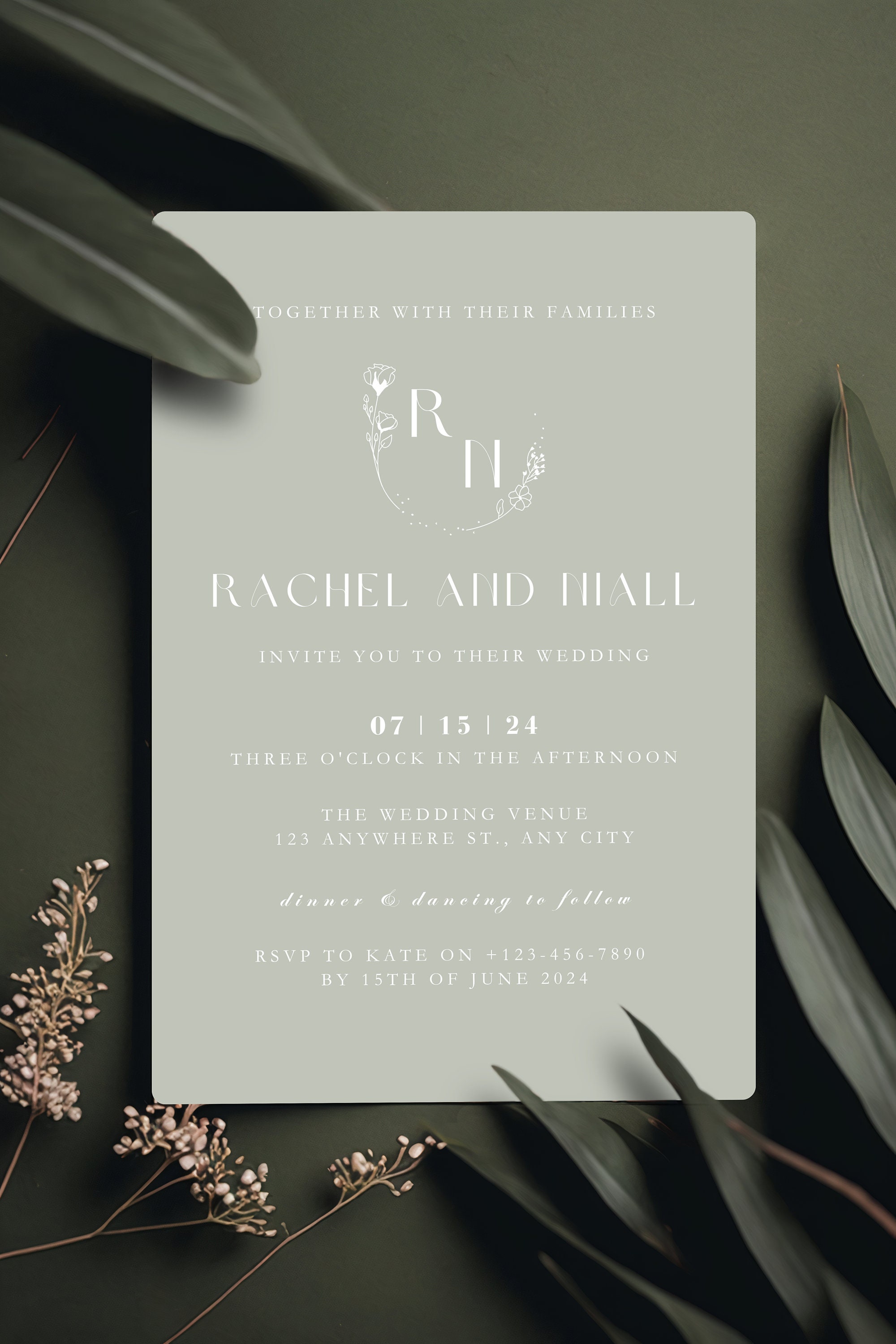 Sage Green Wedding Invitation Template Editable Wedding - Etsy