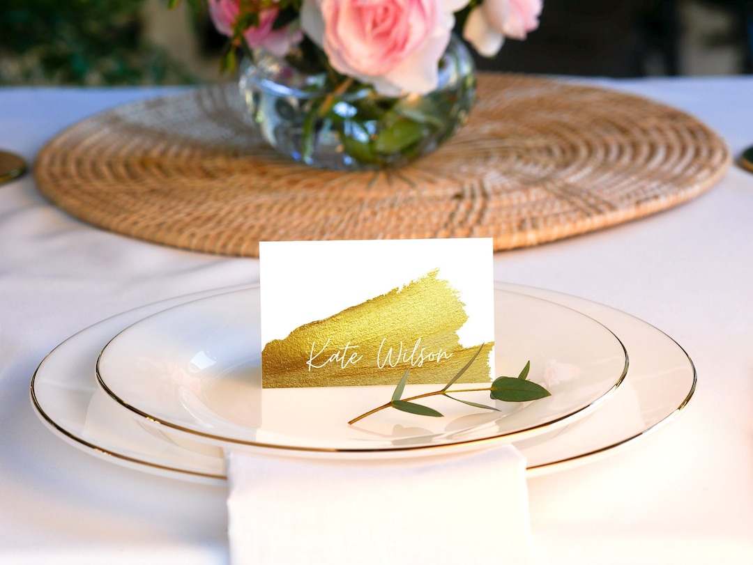 Gold Wedding Place Cards Template, Editable Elegant Place Cards ...