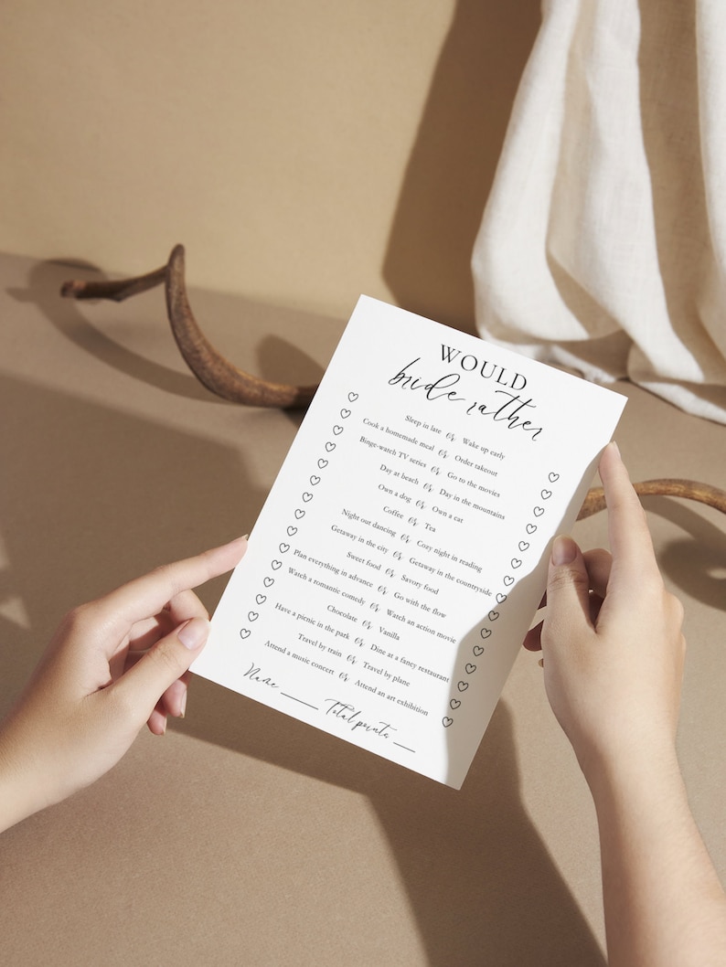 Would Bride Rather Bridal Shower Game, Would She Rather, Who Knows the ...