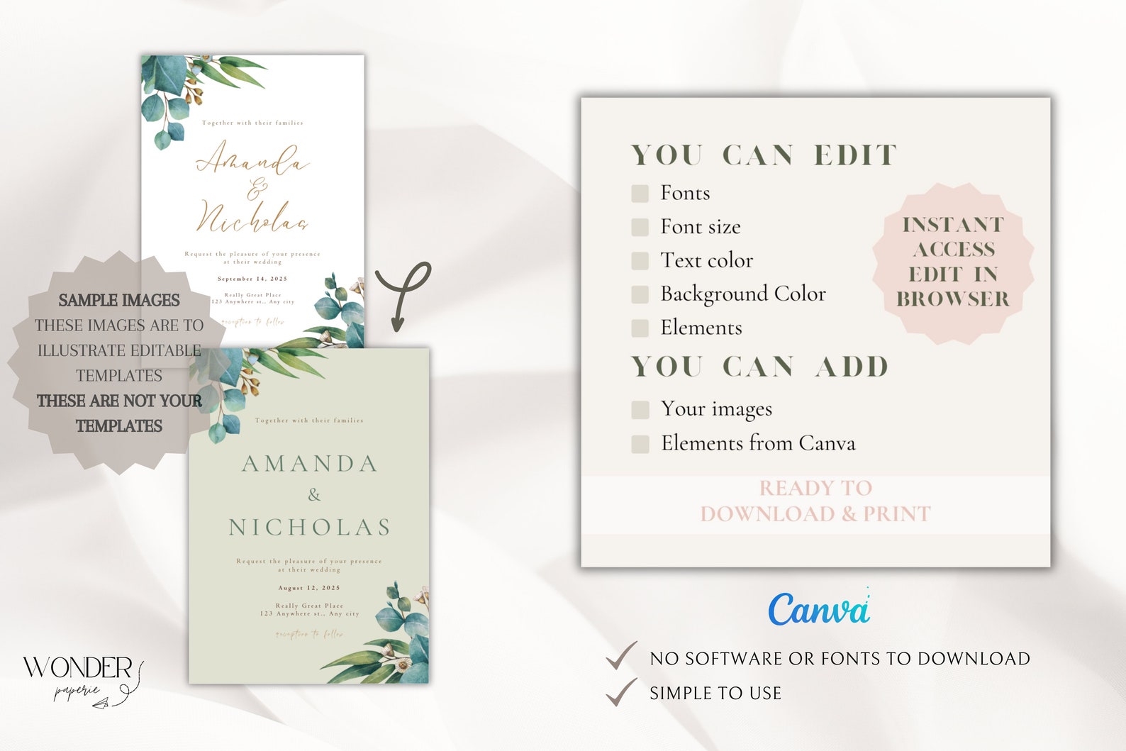 Minimalist Pastel Wedding Invitation Template, Editable Wedding ...