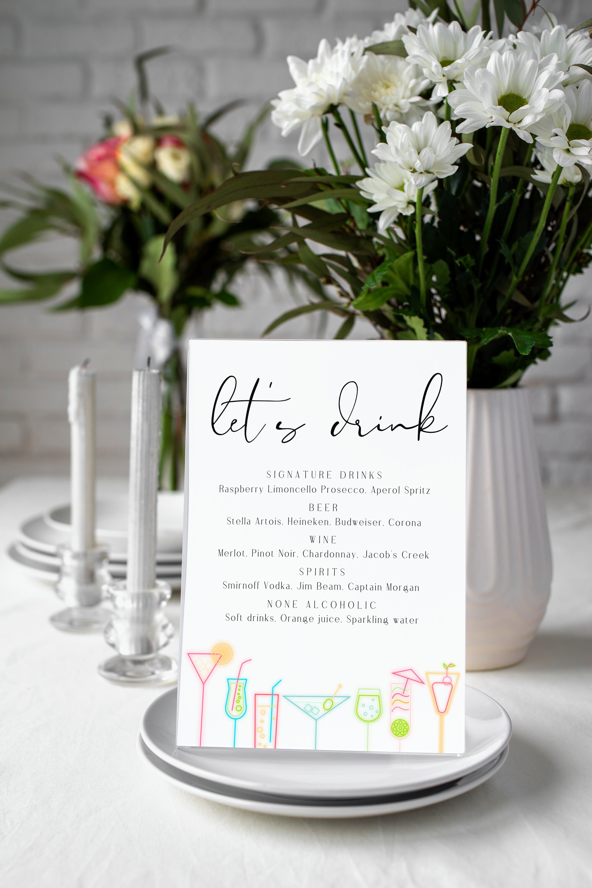 Neon Modern Bar Menu Template Let's Drink Sign Wedding - Etsy