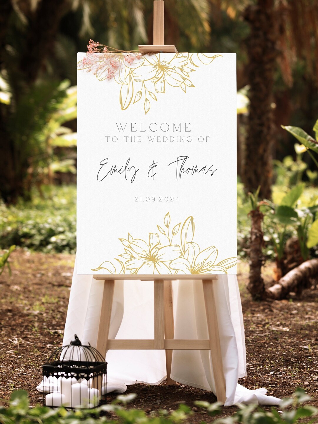 Floral Wedding Welcome Sign, Modern Gold Wedding Signs, Welcome Wedding ...