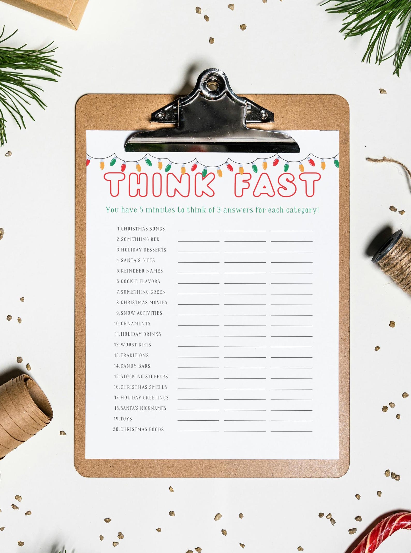Christmas Think Fast, Christmas Party Game, Printable Think Fast Game ...