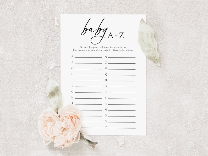 Baby A-Z Baby Shower Game, Alphabet Baby Shower ABC Item Game ...
