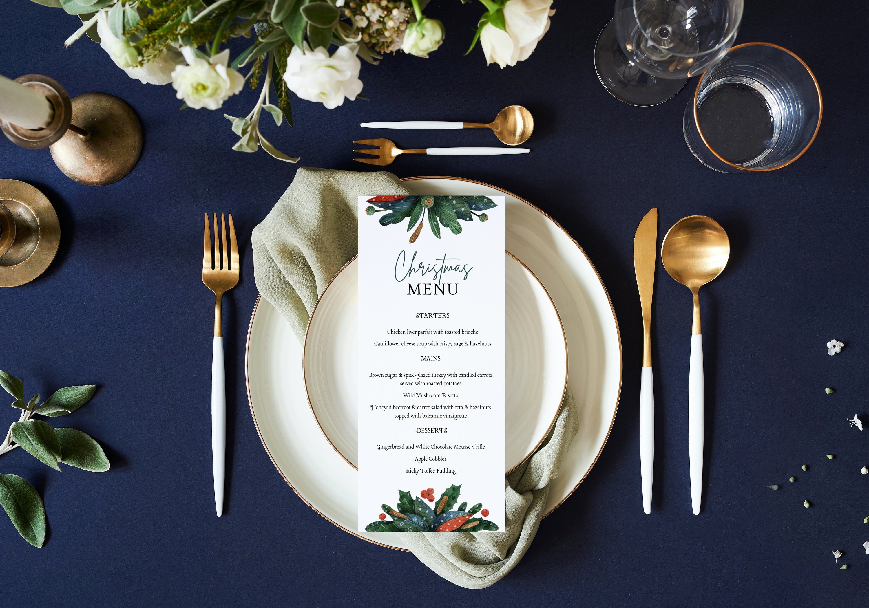 Christmas Menu Card Template, DIY Christmas Menu, Printable Greenery ...