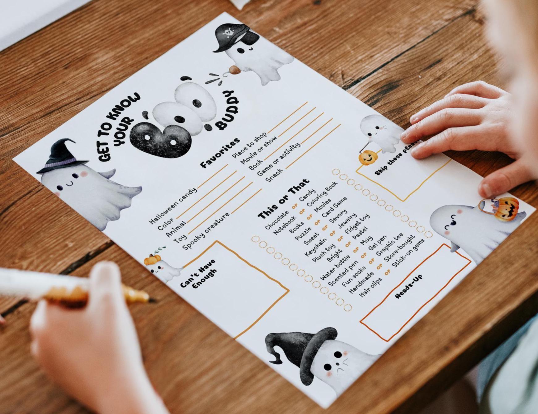 Get to Know Your Boo Buddy Halloween Questionnaire, Editable Boo Buddy ...