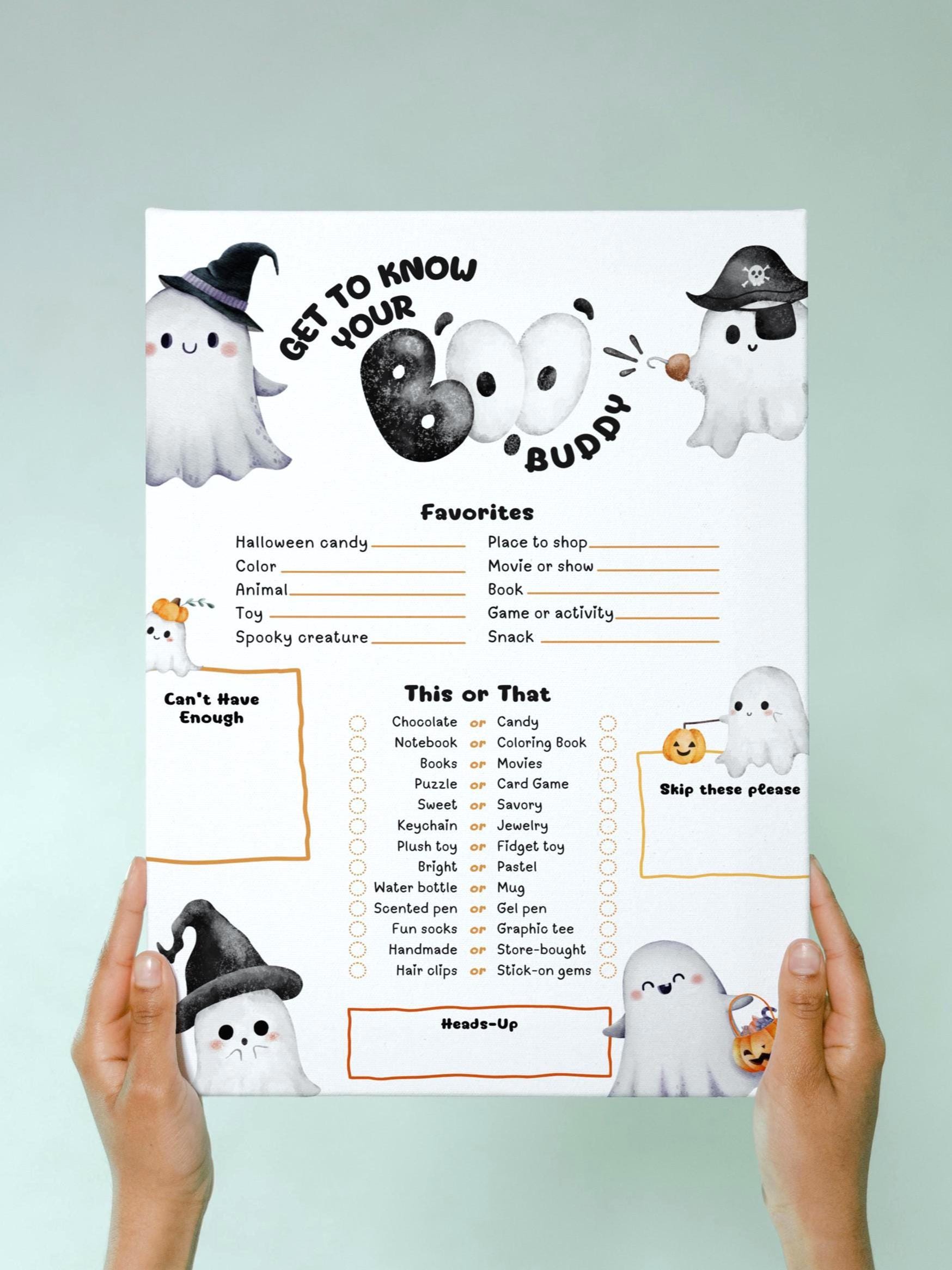 Get to Know Your Boo Buddy Halloween Questionnaire, Editable Boo Buddy ...