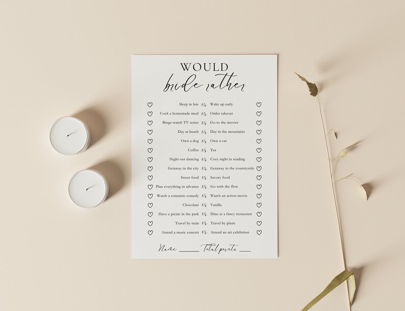 Would Bride Rather Bridal Shower Game, Would She Rather, Who Knows the ...