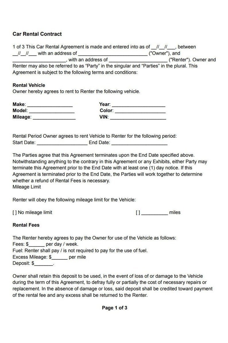 Car Rental Agreement Template L Attorney-written Editable Instant ...