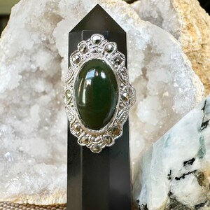 Art Deco Nephrite Jade and Marcasite Ring - Etsy
