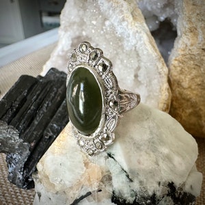 Art Deco Nephrite Jade and Marcasite Ring - Etsy