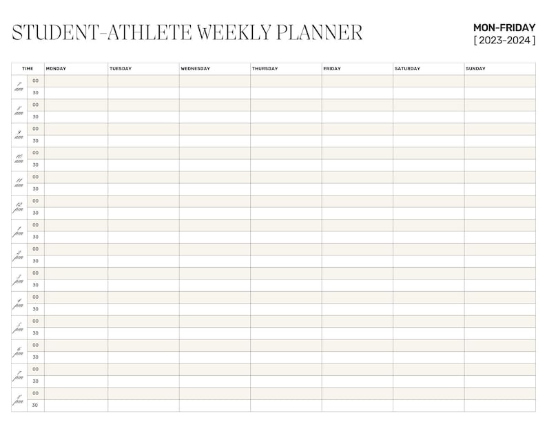 Athletes and Student Athlete Weekly Planner, Planner for Students ...