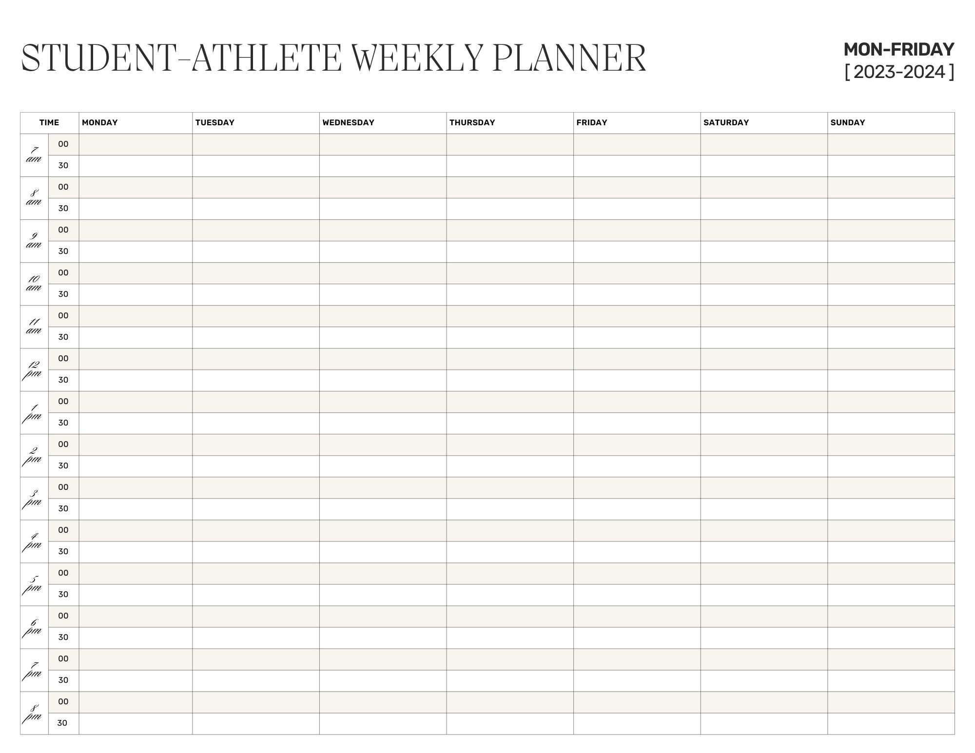 Athletes and Student Athlete Weekly Planner, Planner for Students ...