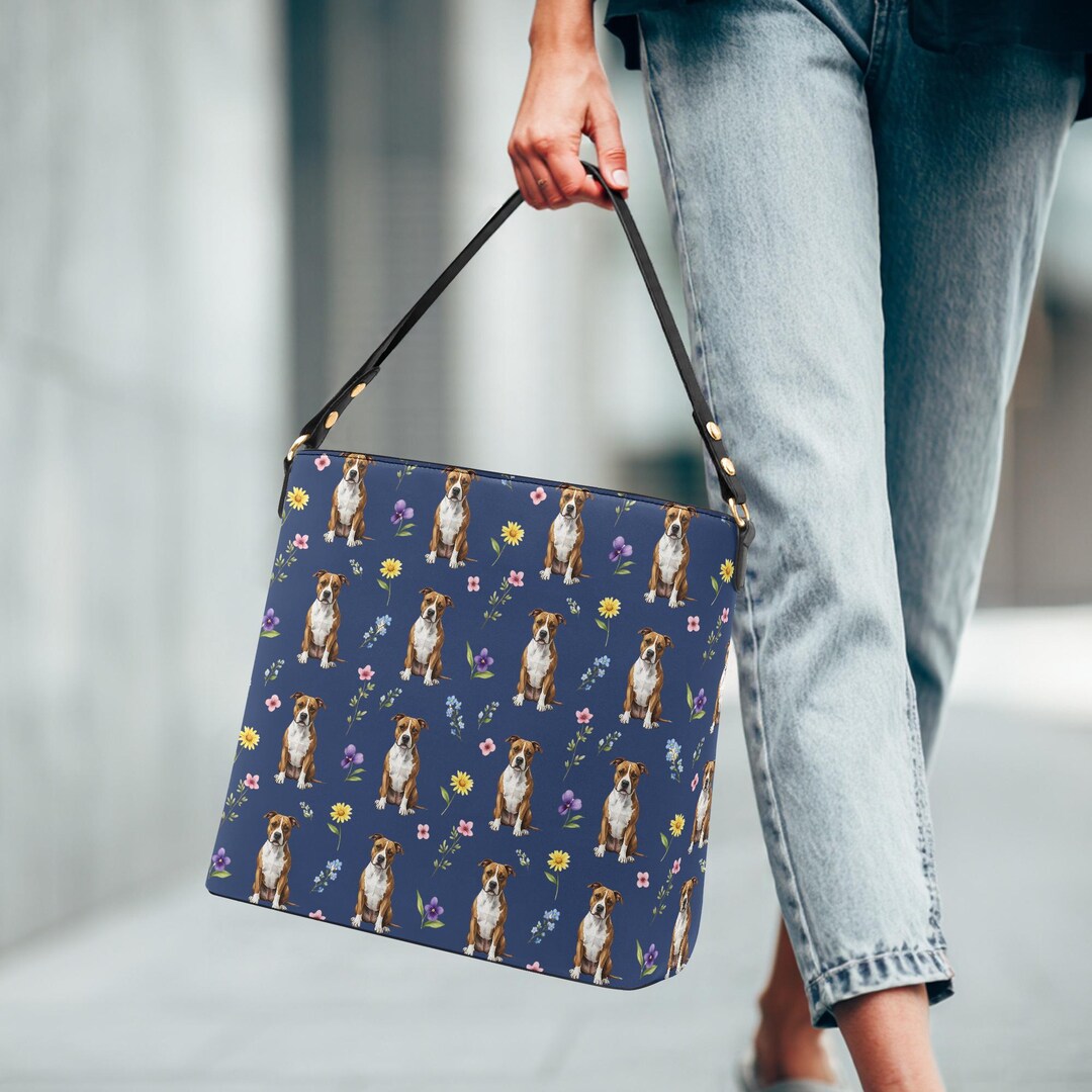 Pitbull Dog Navy Blue Floral Bucket Style Handbag - Etsy