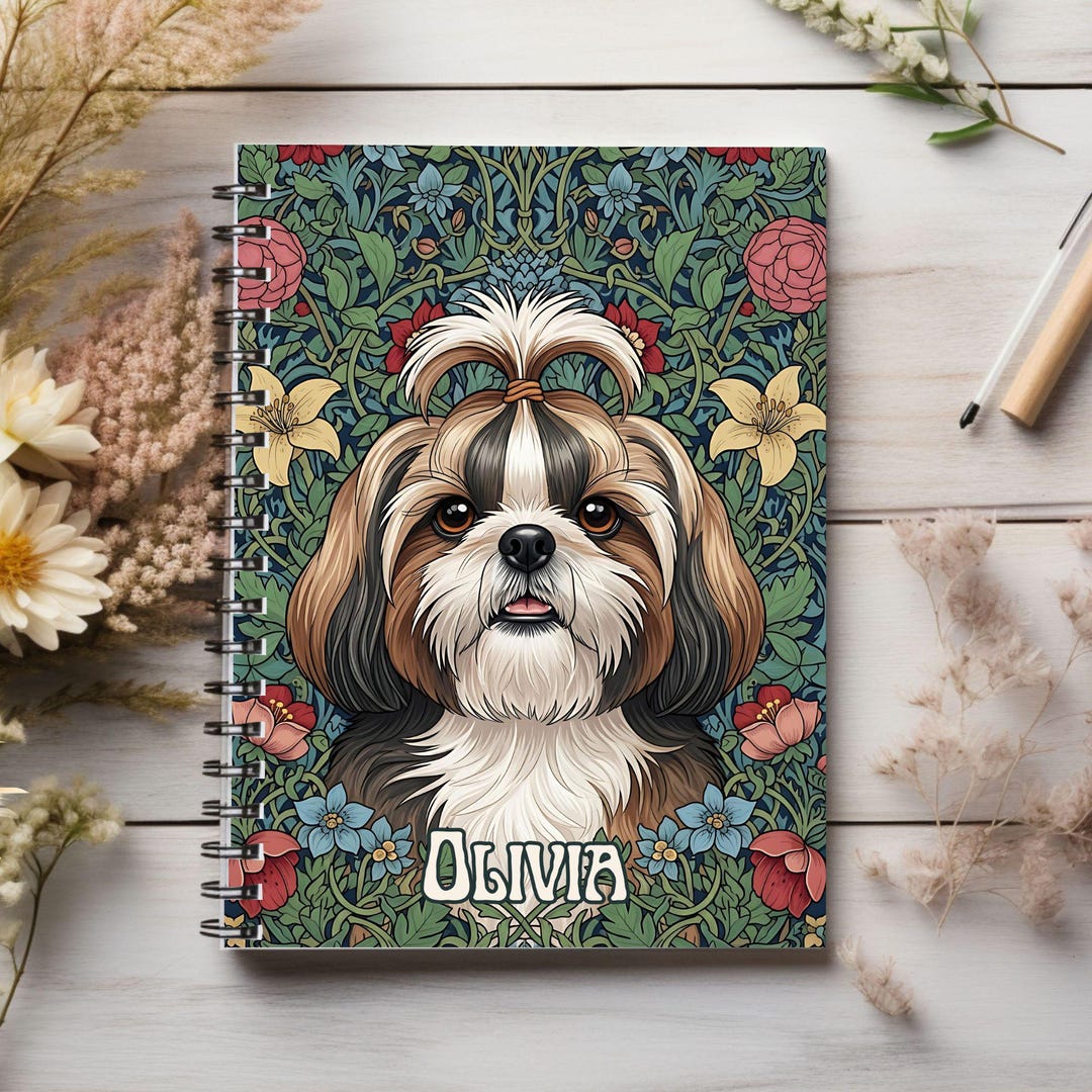 Personalized Shih Tzu Dog Floral Spiral Notebook, Custom Shih Tzu Dog ...