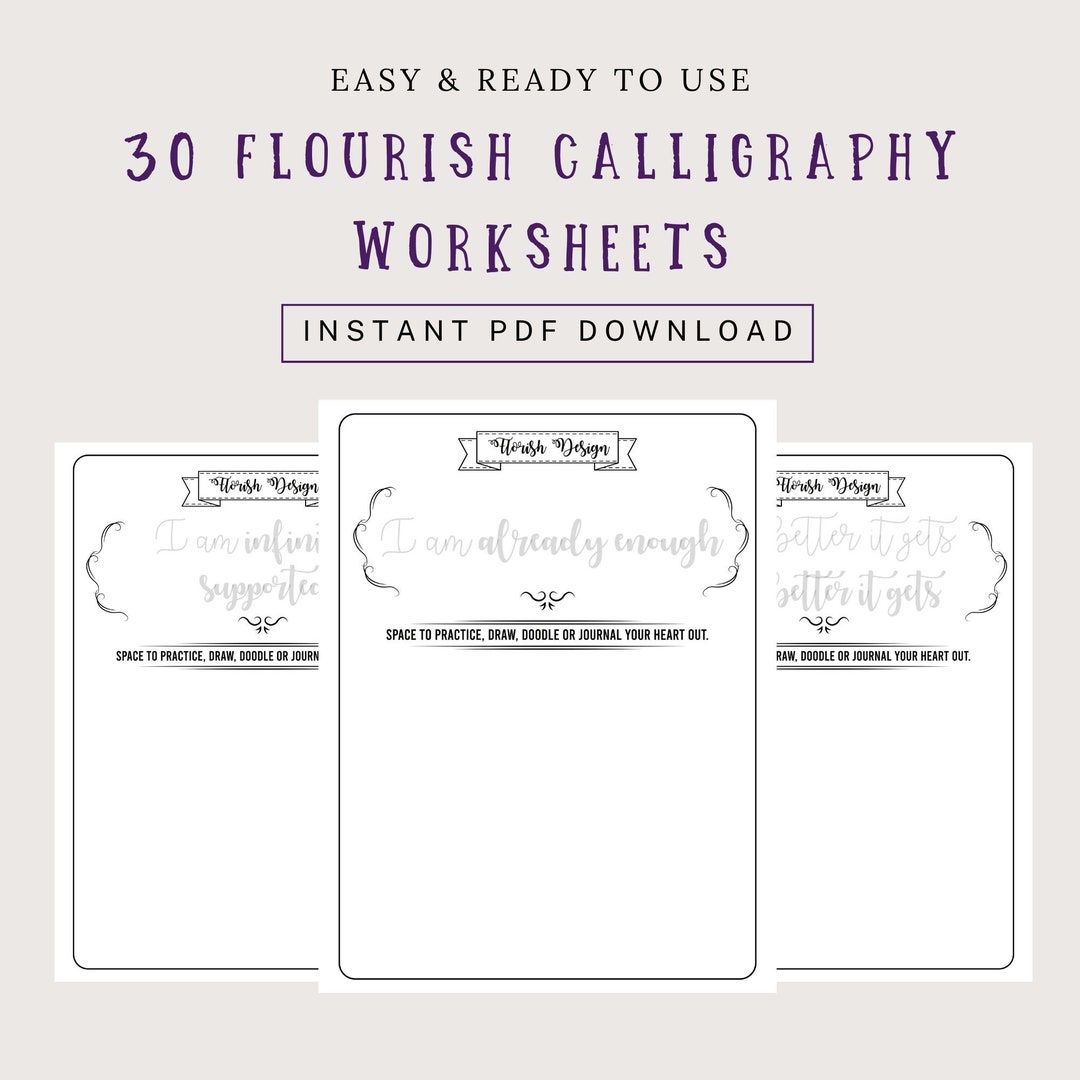 Learn Modern Calligraphy, Printable Hand Lettering Worksheet, Flourish ...