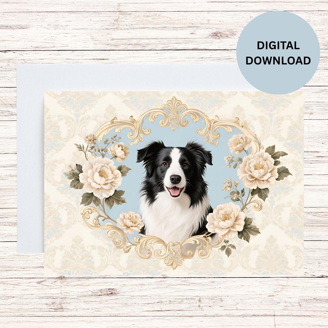Printable Border Collie Notecards Blank Digital Dog Cards Printable ...