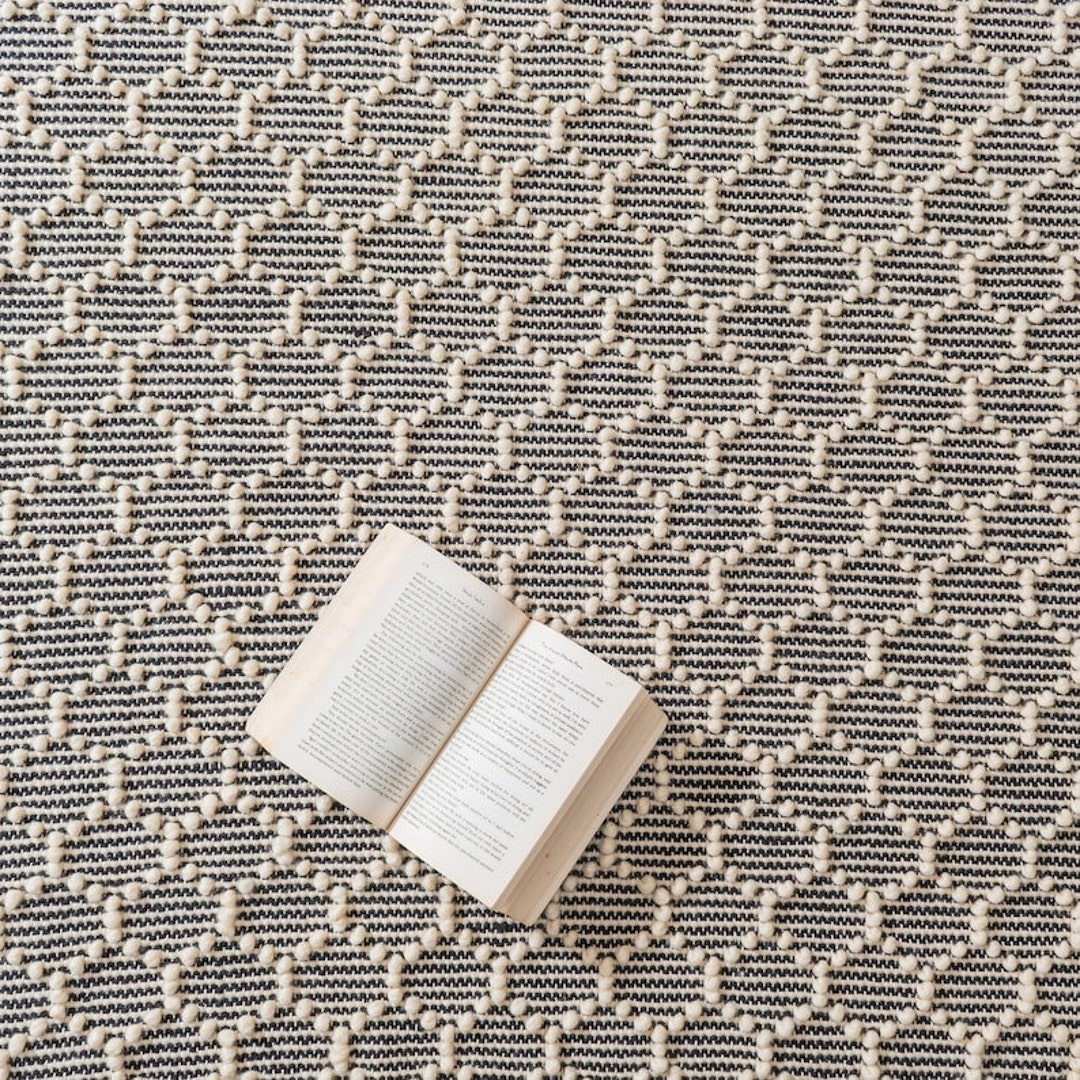 Chunky Wool Rug Handmade Flat Woven High Pile Rug Black and Ivory ...