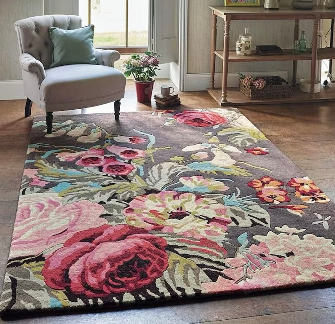 Floral Design Rose Hand Tufted Rug for Home Decorative, Modern ...