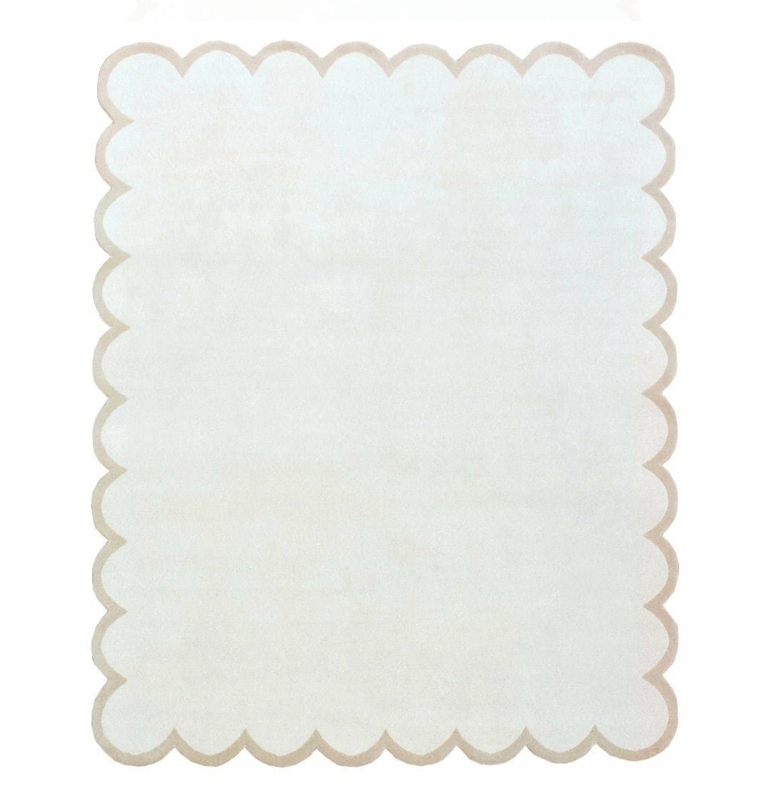 Scallop Plain Hand-tufted Wool Beige and White Color Handmade Area Rug ...