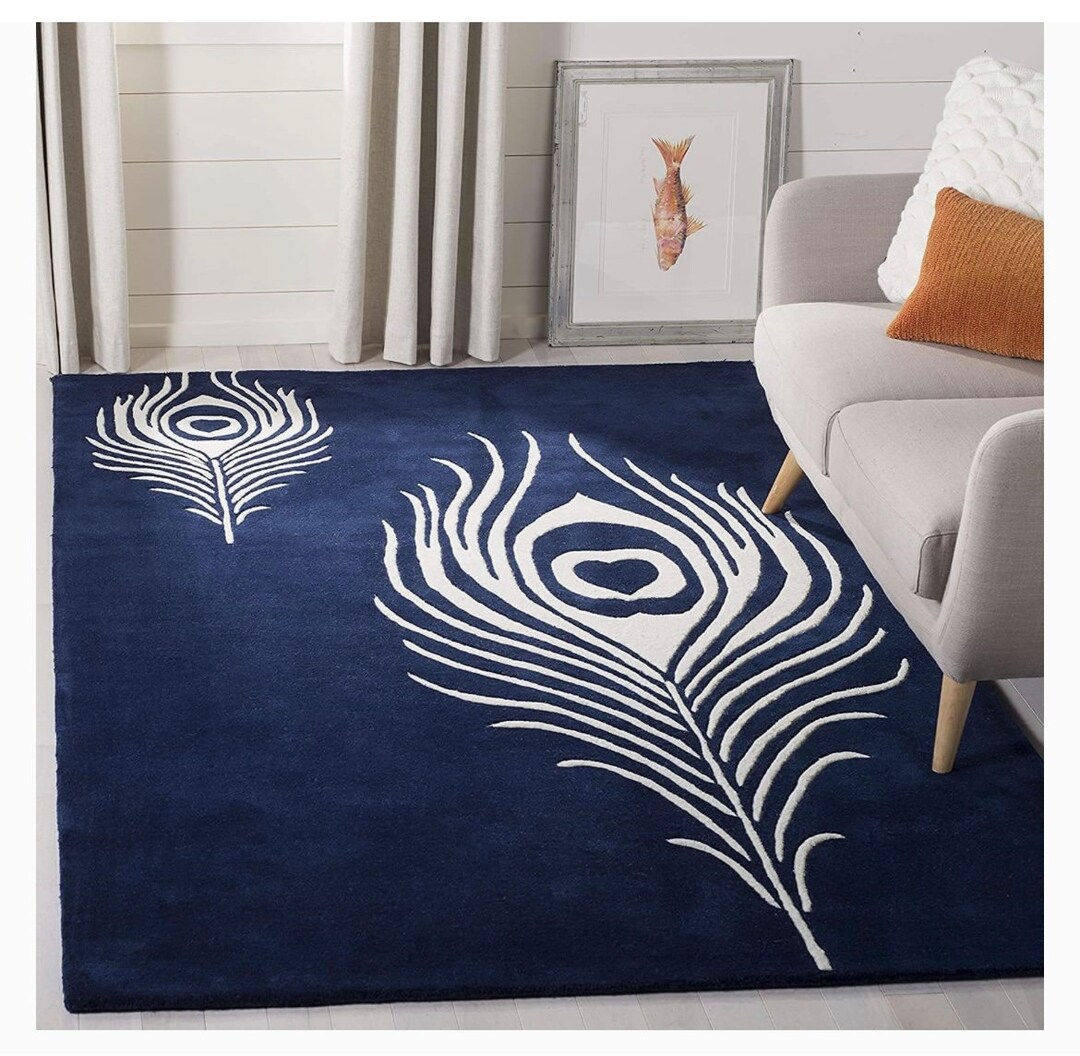 Hand Tufted Peacock Feather Woolen Area Rug Modern Rug 4x6/5x8/6x9/7x10 ...