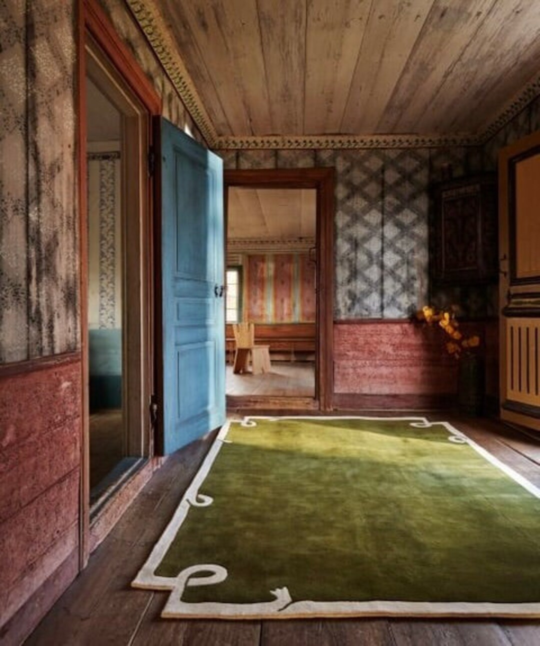 Hand-tufted Green and White 100% Wool Handmade Area Rug Carpet for Home ...