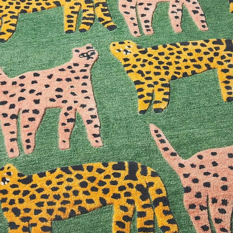 Catwalk Dark Green Kids Hand Tufted Green Loop and Cut Multi Colored ...