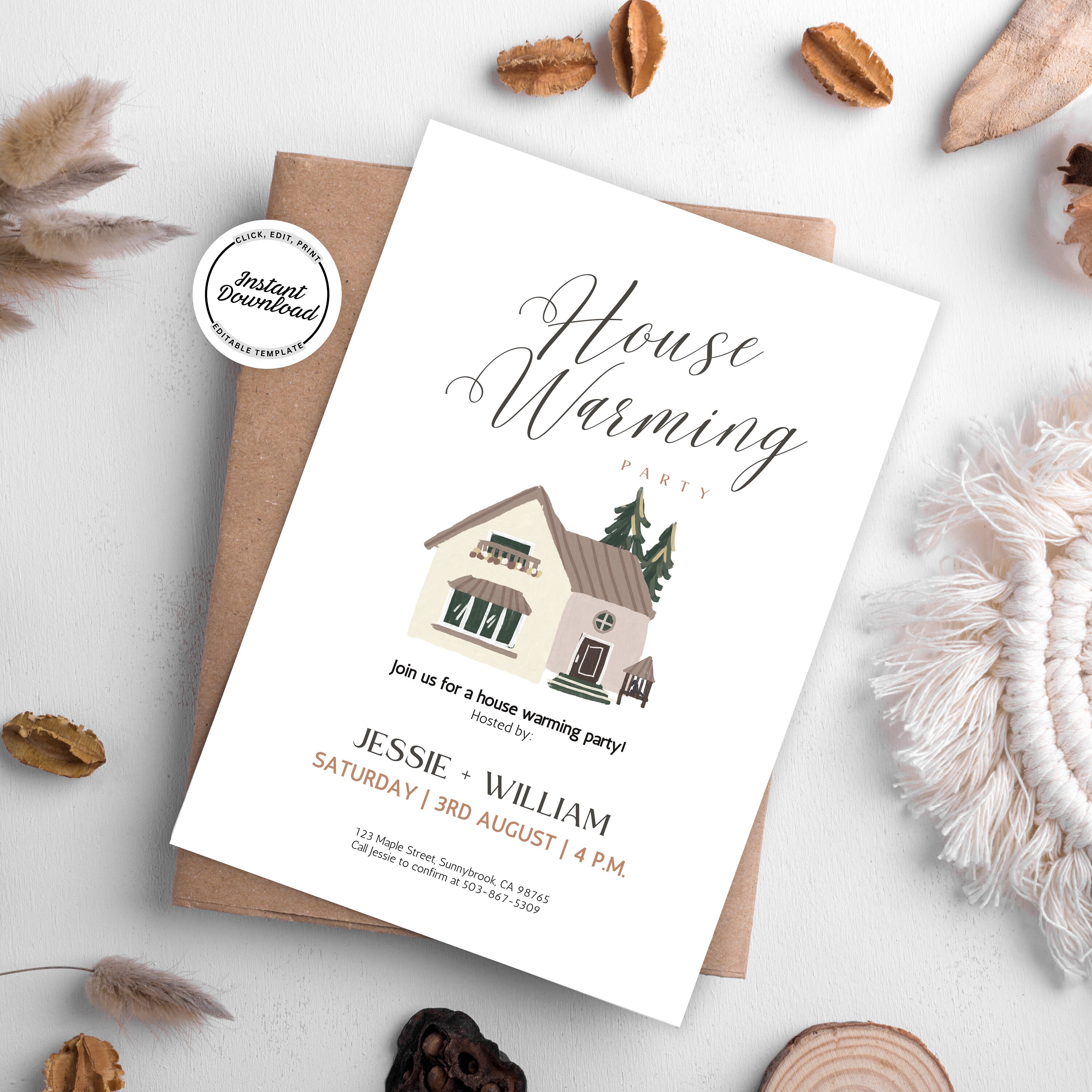 Editable Housewarming Template Invite Minimal Invitation for ...