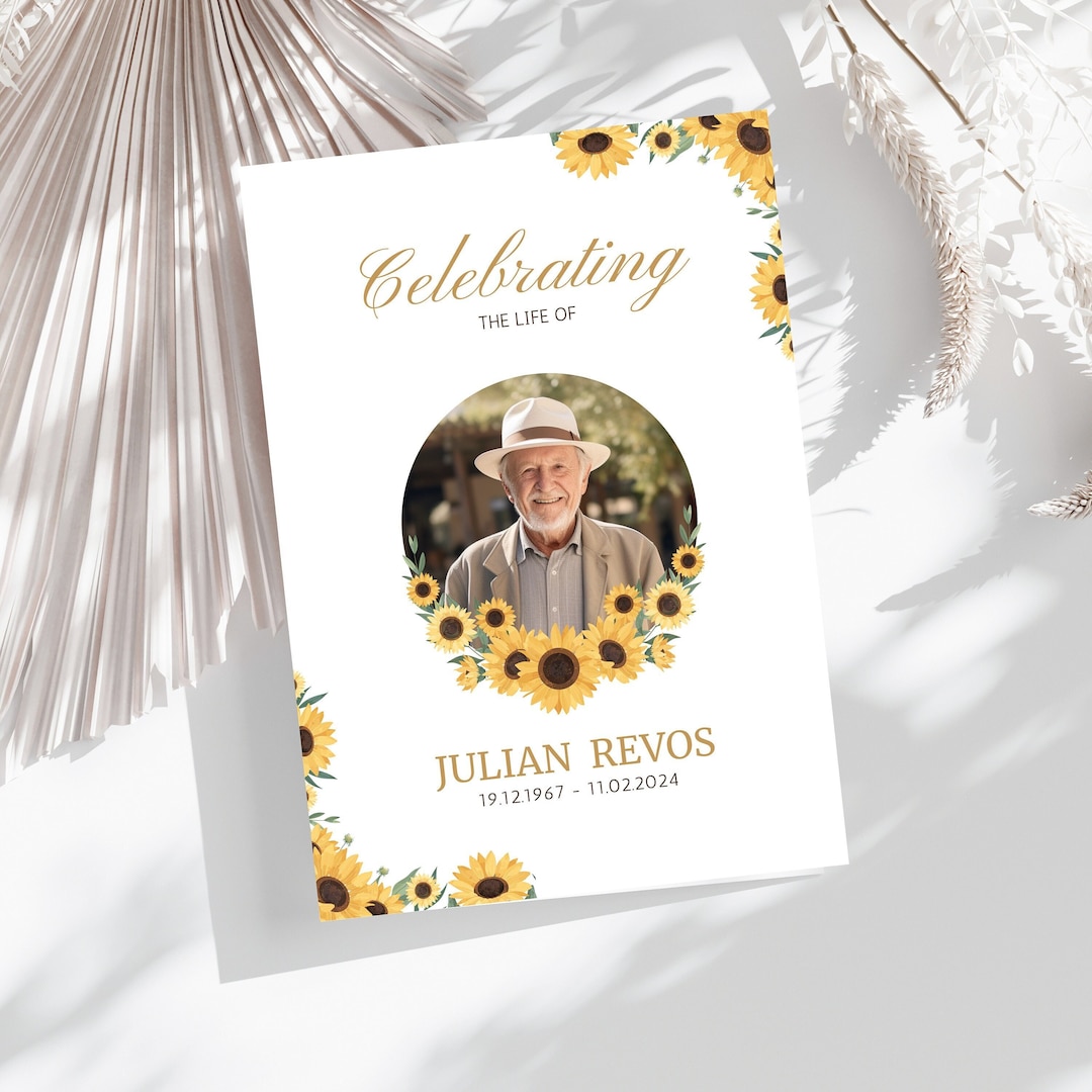 Sunflower Funeral Program Template, Celebration of Life (editable ...