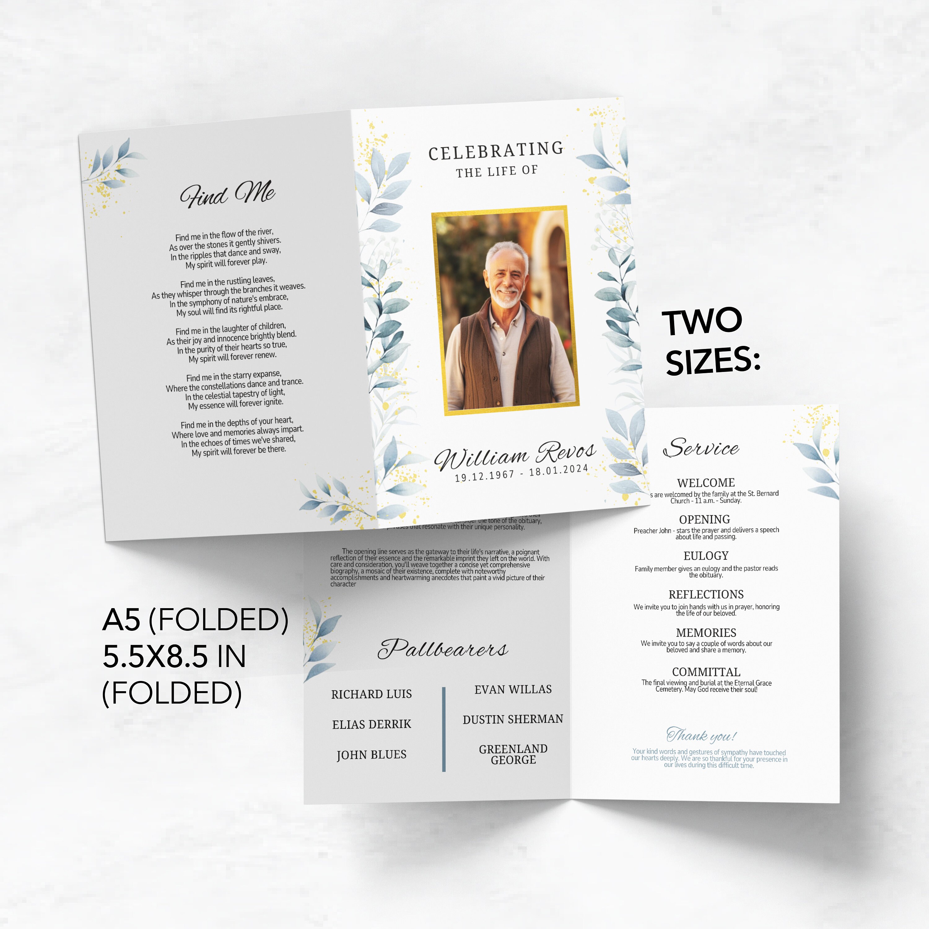 Editable Funeral Program Template Obituary Template Order of Service ...