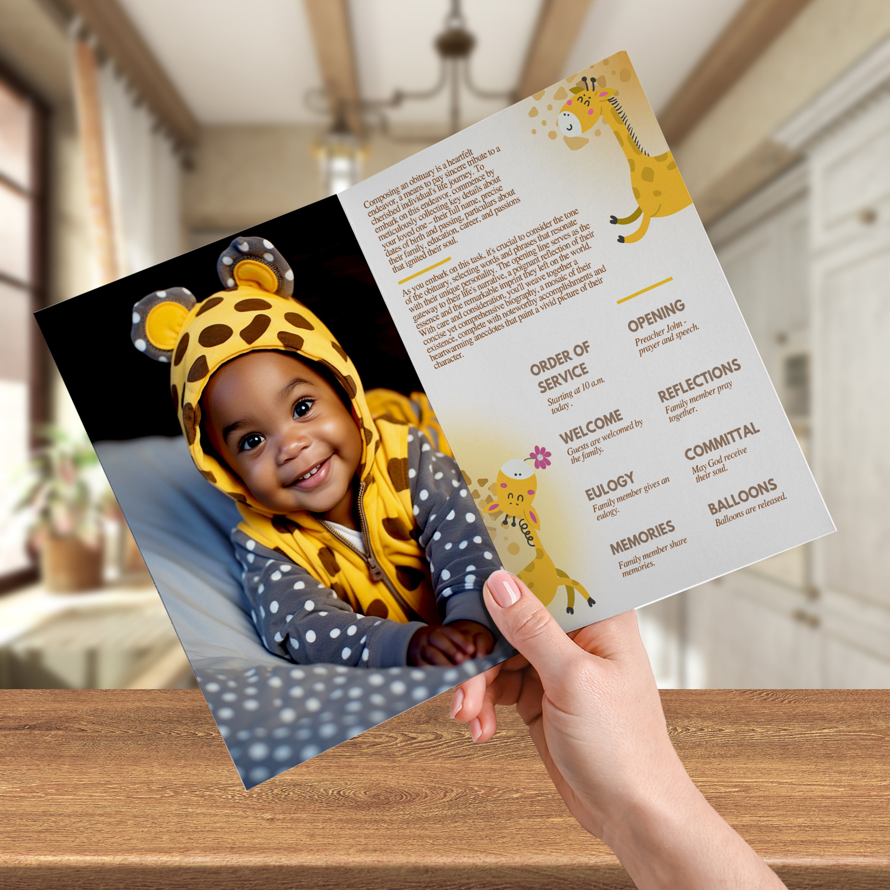 Giraffe Funeral Program Template, Memorial Card (digital Download) - Etsy