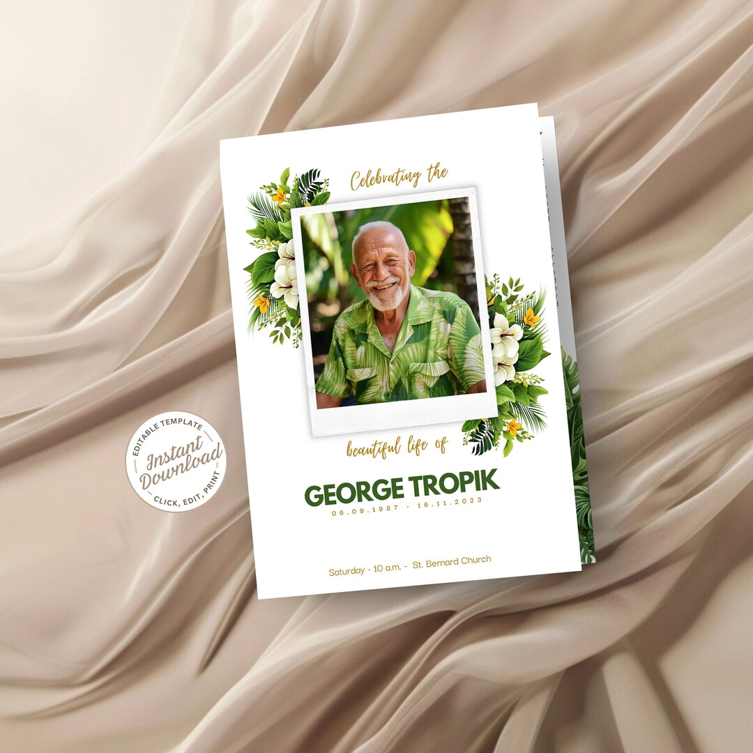 Tropical Funeral Program Template, Celebration of Life (digital ...