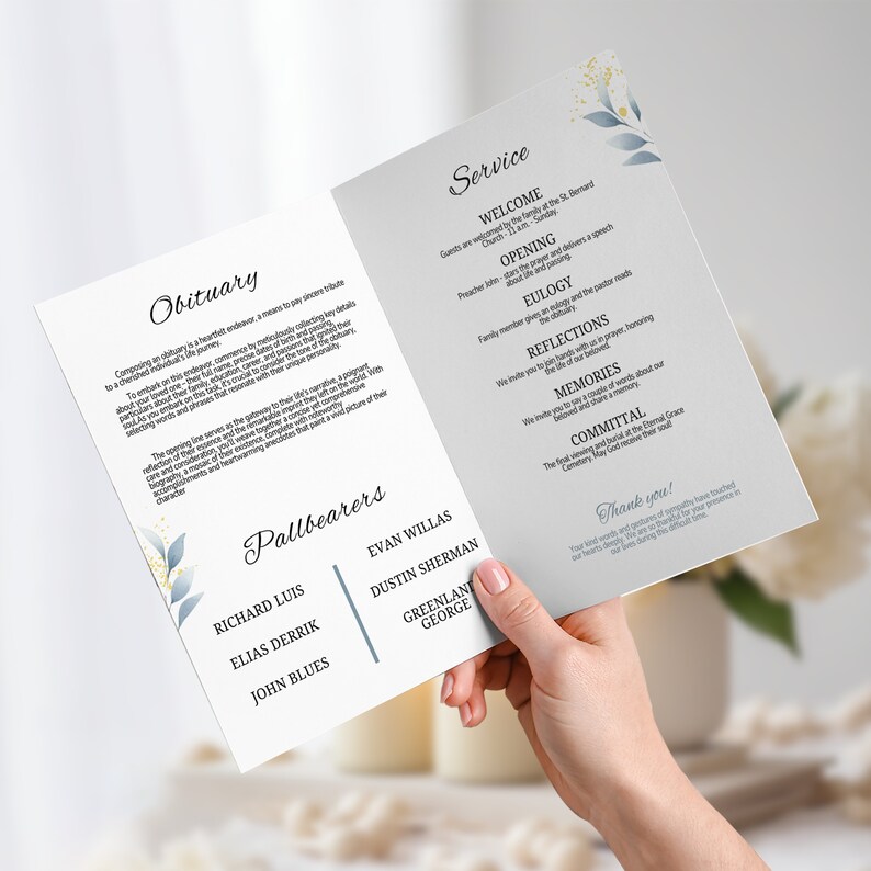 Editable Funeral Program Template Obituary Template Order of Service ...