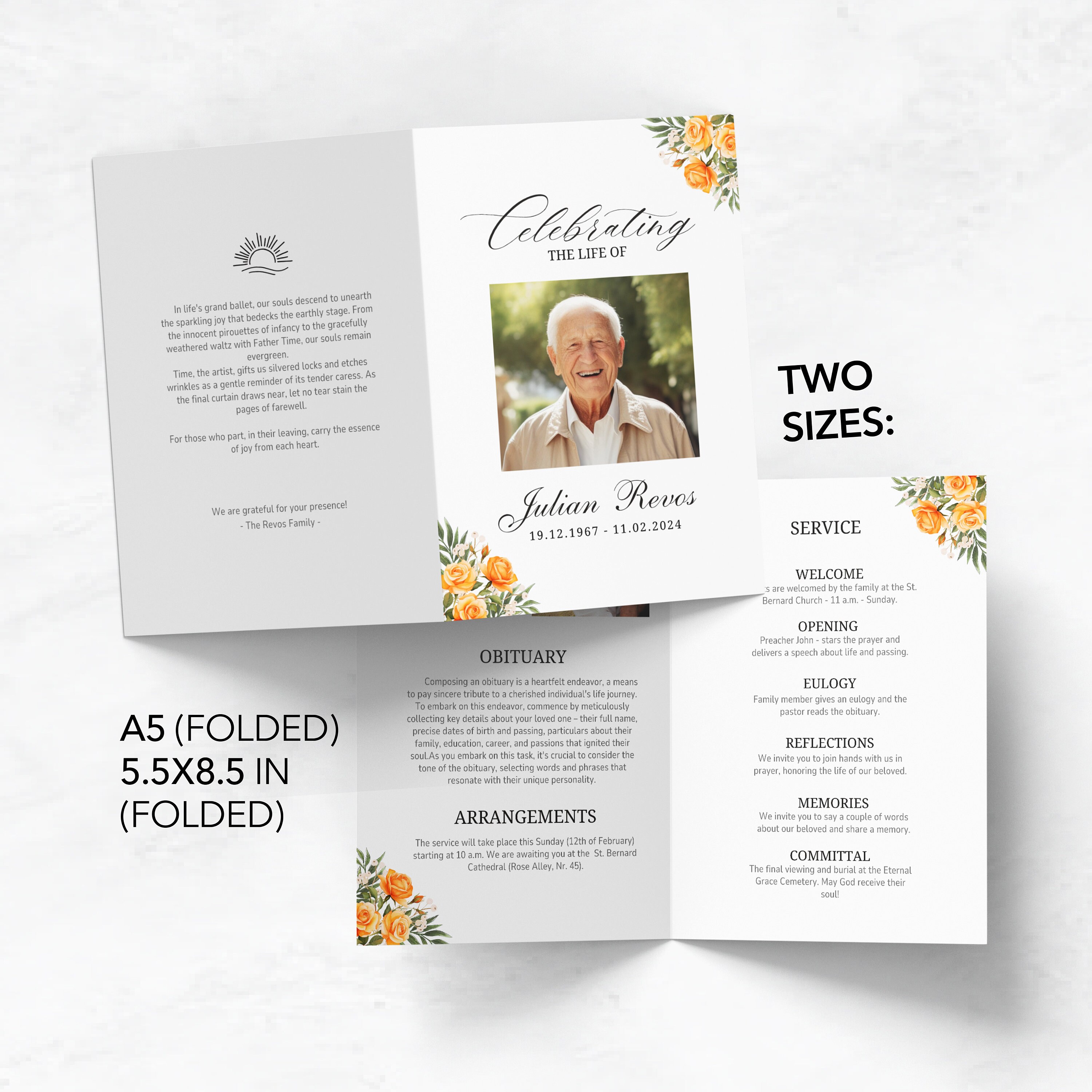 Editable Obituary Template Minimal Funeral Memorial Program Template ...