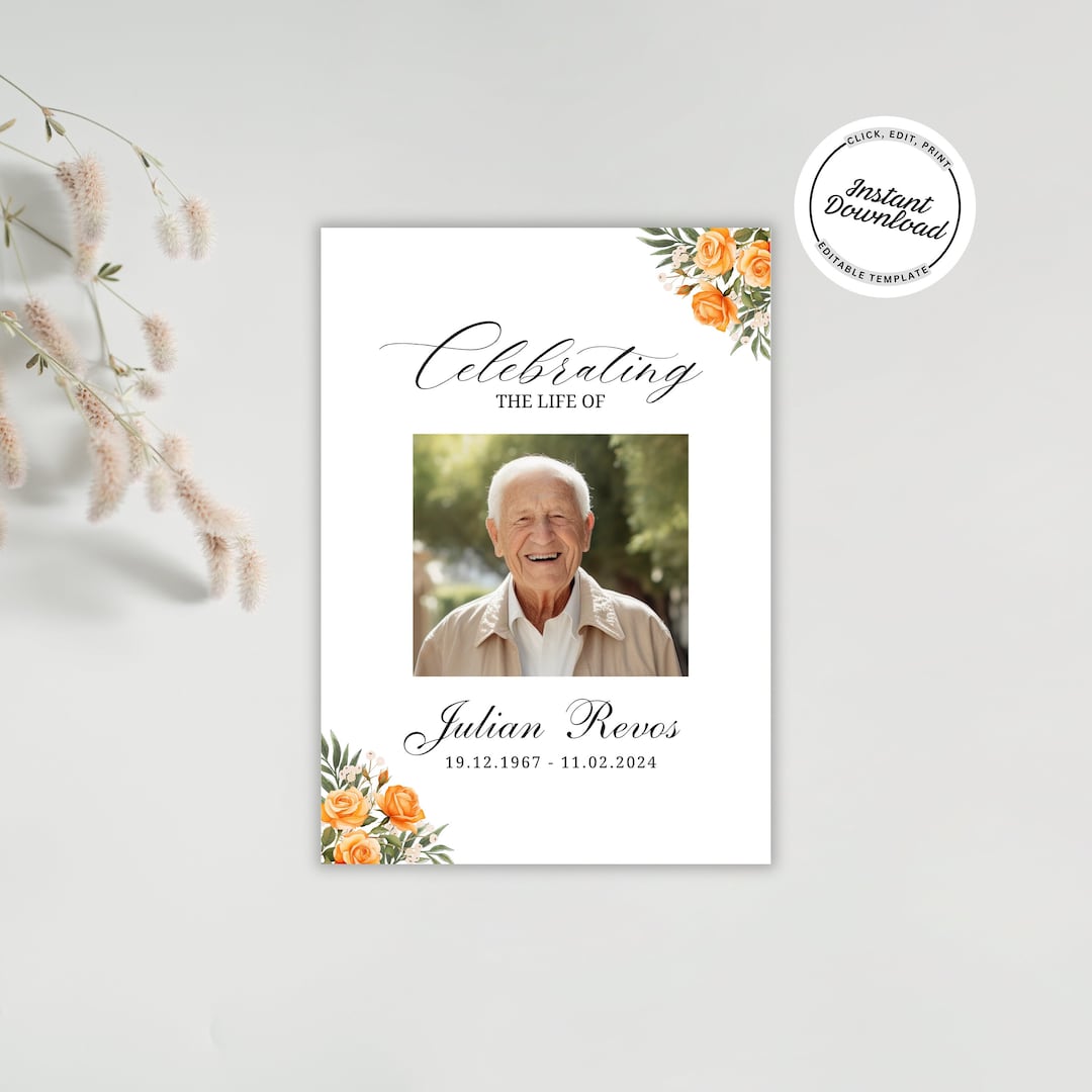 Editable Obituary Template Minimal Funeral Memorial Program Template ...