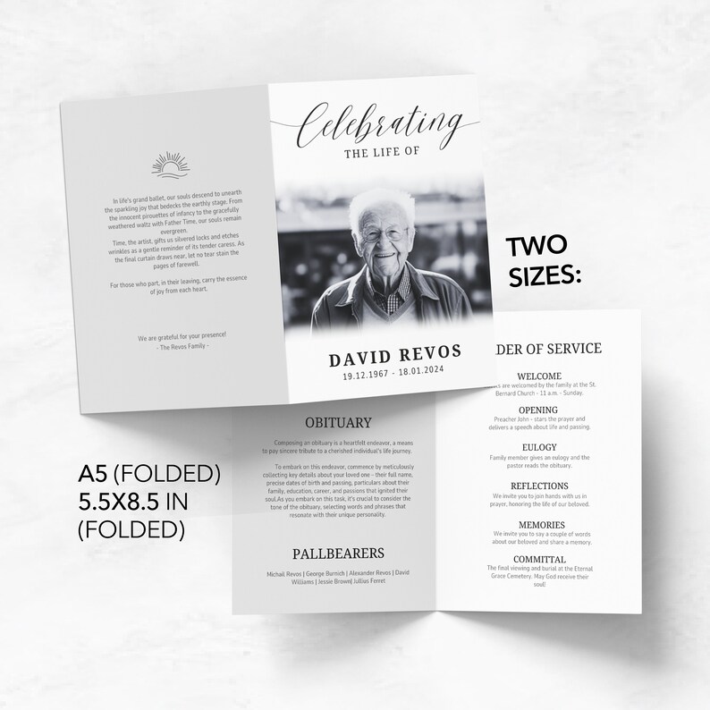 Minimalist Funeral Program Template: Simple Order of Service (digital ...
