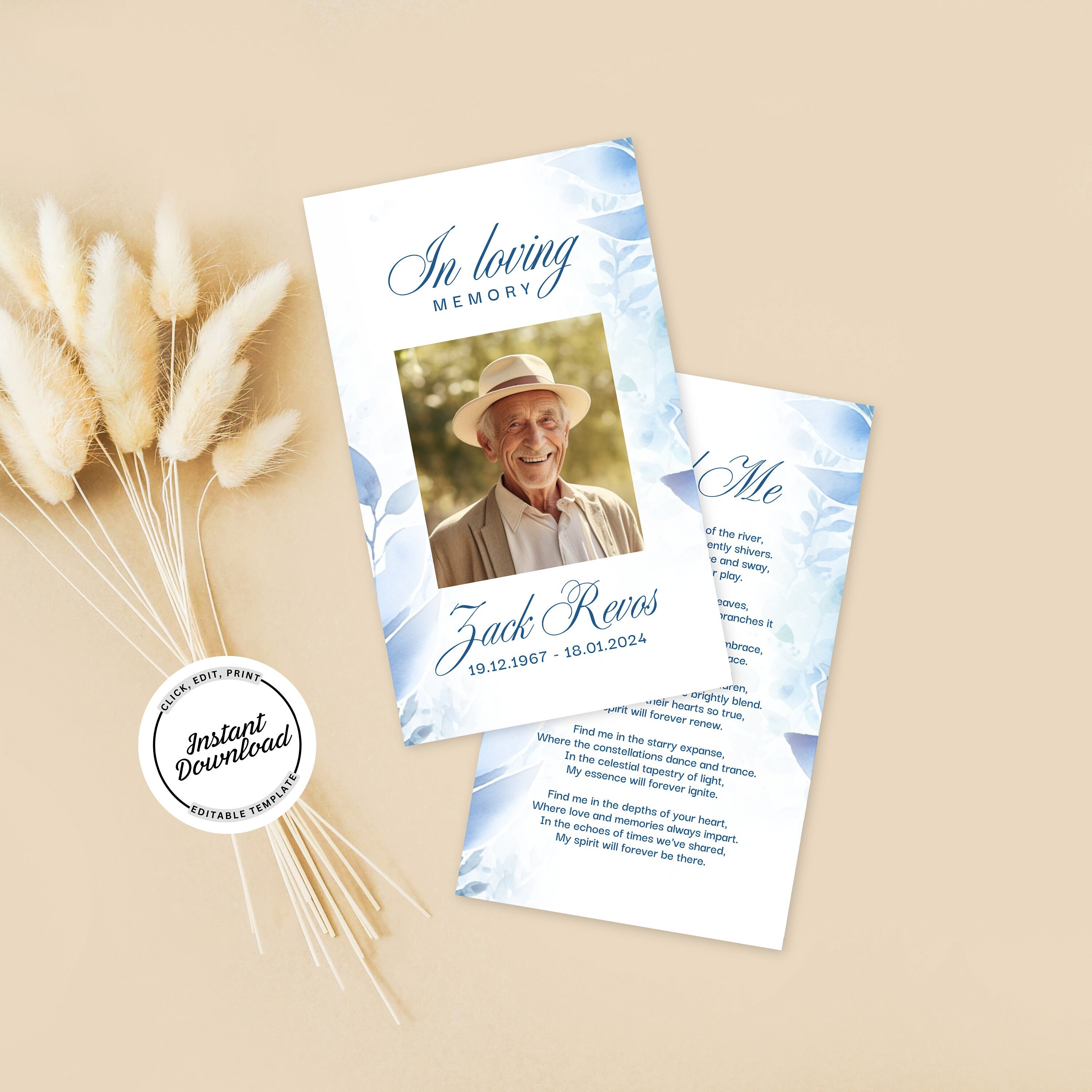 Memorial Cards for Celebration of Life Template Minimalist Digital ...